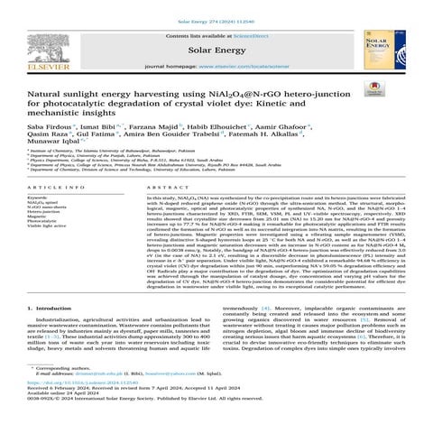 Natural sunlight energy harvesting using NiAl2O4@N-rGO hetero-junction ...