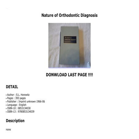Nature of Orthodontic Diagnosis | PDF