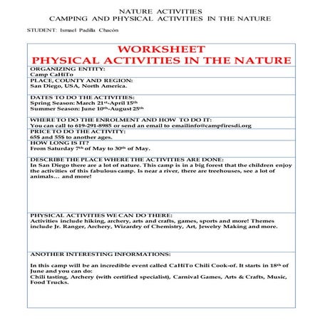 8.1. ws nature activities places to do nature physical activities | DOCX