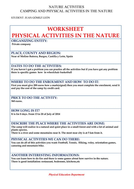 8.1. ws nature activities places to do nature physical activities | DOCX