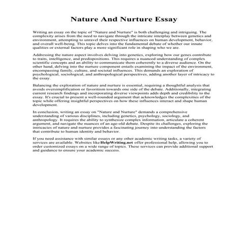 Nature And Nurture Essay. Carroll College | PDF