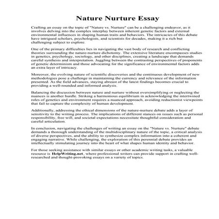 Nature Nurture Essay. Nature Vs Nurture Essay Psychology - Year 12 WACE ...