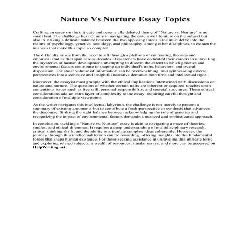 Nature Vs Nurture Essay Topics. Miles College | PDF
