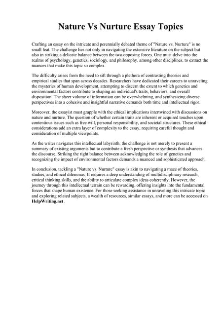 Nature Vs Nurture Essays | PDF