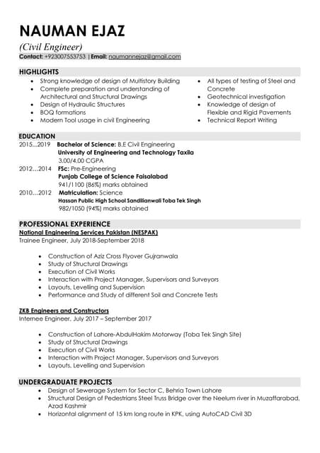 Hafiz Ahmed Waqas Resume | PDF | Civil Engineering Industry | Industries