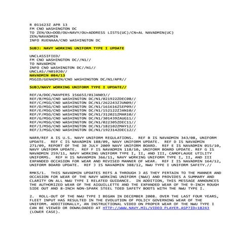 Navadmin 084 13 nwu type i update | PDF