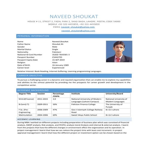 Naveed shouket resume | PDF