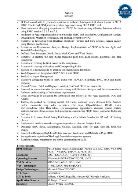 Pega sample resume | PDF
