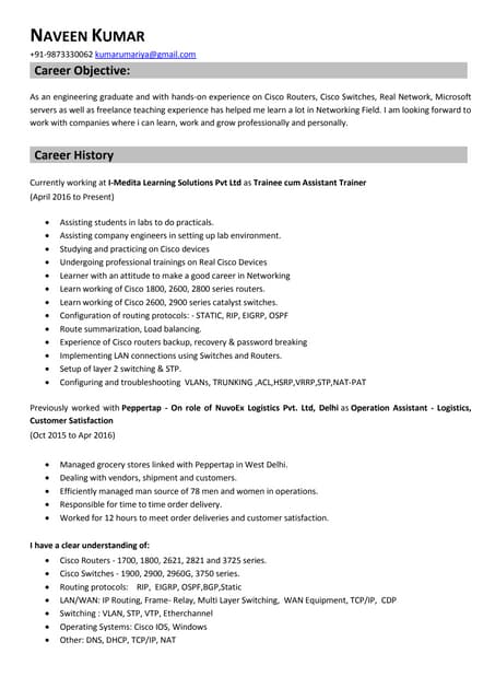 Naveen Kumar Ccna Network Engineer Pdf