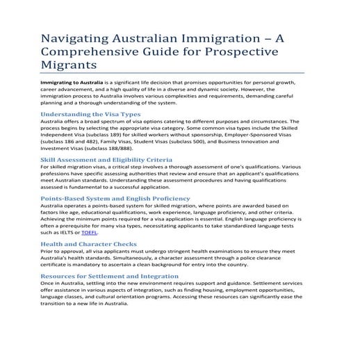Navigating Australian Immigration – A Comprehensive Guide for ...