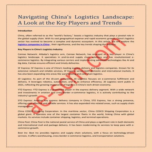 Navigating China's Logistics Landscape A Look at the Key Players and ...