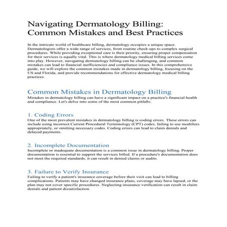 Navigating Dermatology Billing Common Mistakes and Best Practices | PDF