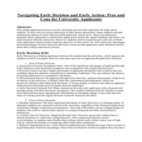 Navigating Early Decision and Early Action: Pros and Cons for ...