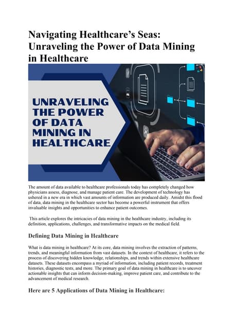 Using Data Science in Healthcare industry | PDF