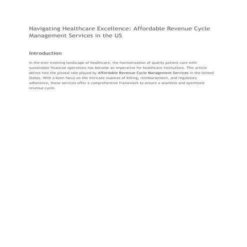 Navigating Healthcare Excellence Affordable Revenue Cycle Management ...