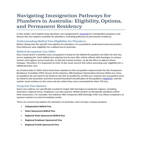 Navigating Immigration Pathways for Plumbers in Australia Eligibility ...