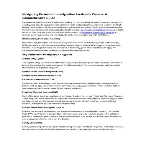 Navigating Permanent Immigration Services in Canada A Comprehensive ...