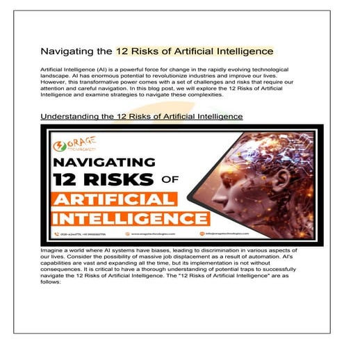 Navigating the 12 Risks of Artificial Intelligence - oragetechnologies .pdf | Technology ...
