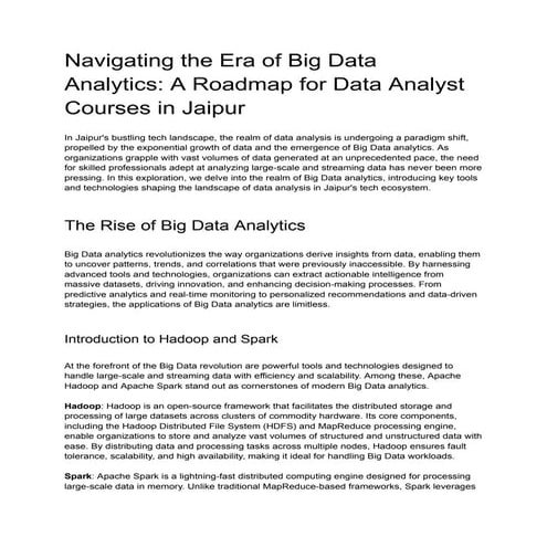 Navigating the Era of Big Data Analytics: A Roadmap for Data Analyst Courses in Jaipur | PDF ...