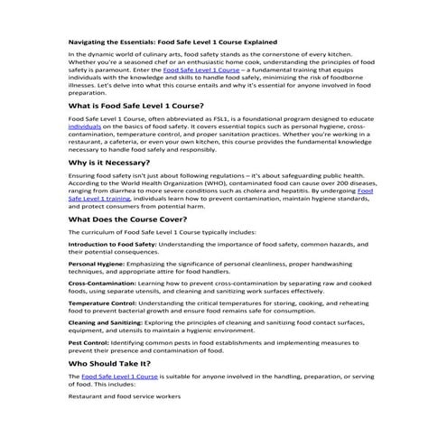 Navigating The Essentials Food Safe Level 1 Course Explainedpdf