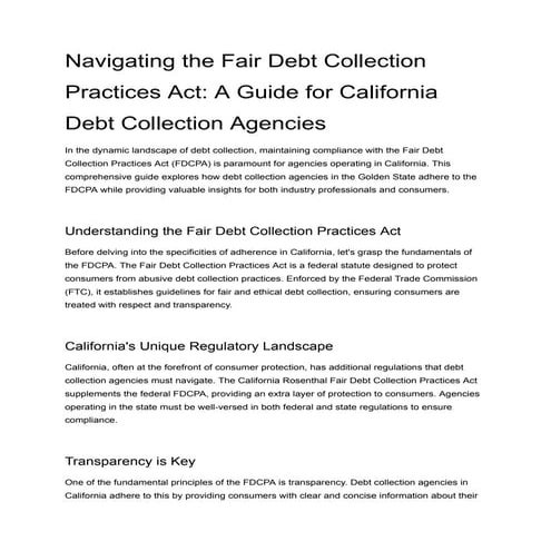 Mastering FDCPA Compliance: A Comprehensive Guide for California Debt ...