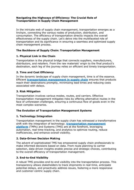 Mastering Inland Transport: Key to Streamlined Logistics | PDF Mastering Inland Transport: Key to Streamlined Logistics | PDF