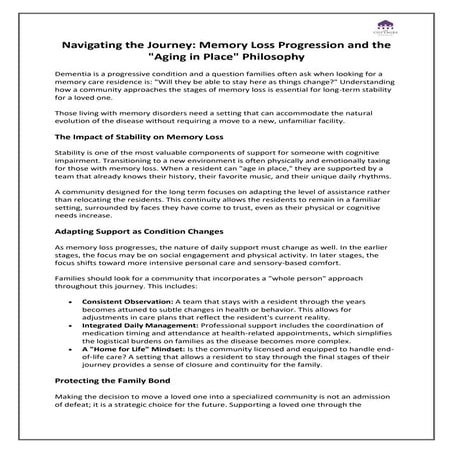 Navigating the Journey: Memory Loss Progression and the "Aging in Place ...
