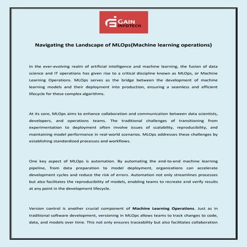 Navigating the Landscape of MLOps(Machine learning operations) | PDF | Web Development | Internet