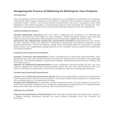 Navigating The Process Of Obtaining Ce Marking For Your Products Pdf