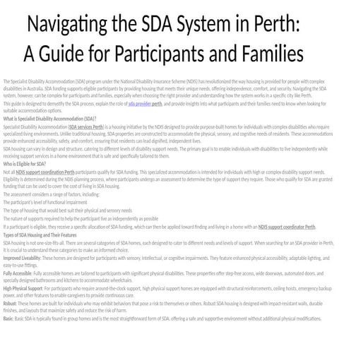 Navigating the SDA System in Perth A Guide for Participants and ...