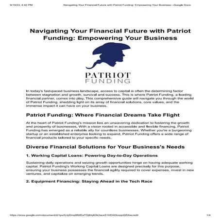 Navigating Your Financial Future with Patriot Funding-Empowering Your ...