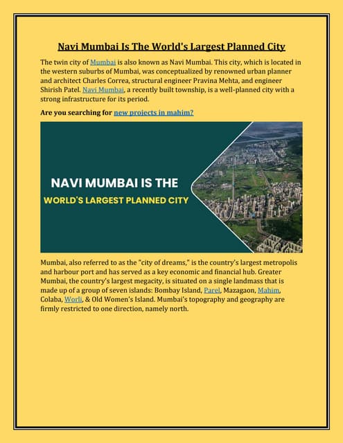 Cidco- NAVI MUMBAI | PPTX | Civil Engineering Industry | Industries