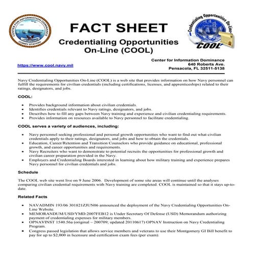 Navy cool fact sheet | PDF | Resume Writing and Advice | Job Search