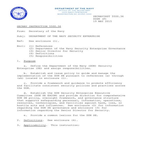Navy security enterprise secnav 5500-36 | PDF