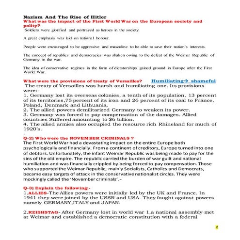 Nazism and the rise of hitler | DOCX | Economy | Business and Finance