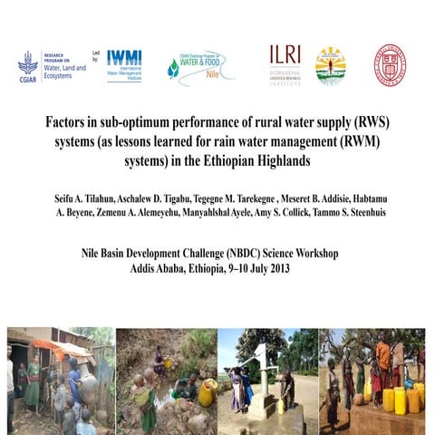 Factors in sub-optimum performance of rural water supply (RWS) systems ...