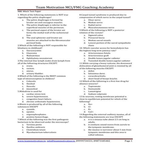 Nbe mock test paper tm | PDF