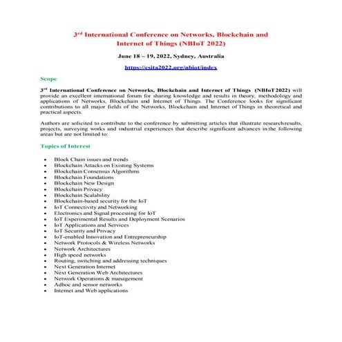 5th International Conference on Networks & IOT (NeTIOT 2024) | PDF