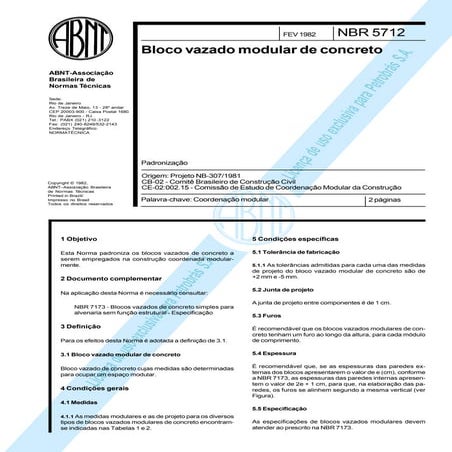 Nbr 05712 1982 - bloco vazado modular de concreto | PDF