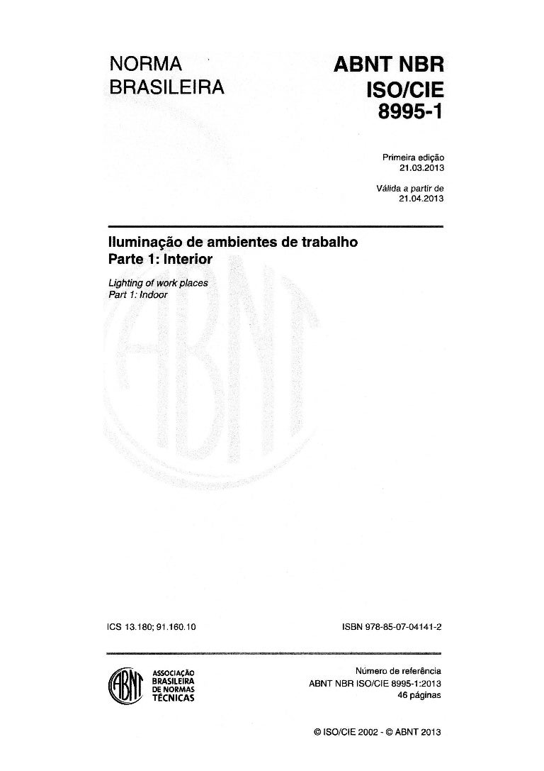 Nbr iso cie 8995-1 2013 iluminação de ambientes de trabalho
