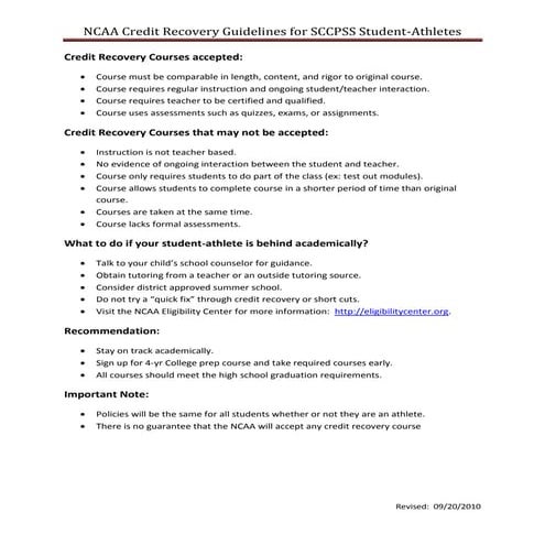 Ncaa credit recovery guidelines | PDF
