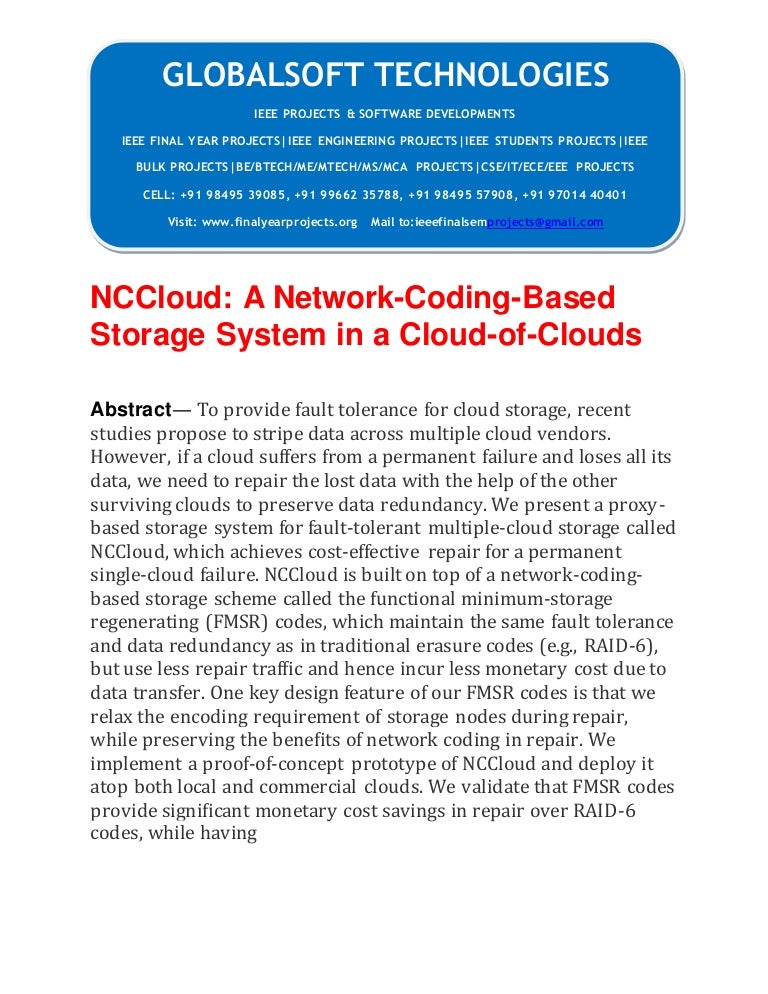 2014 Ieee Java Cloud Computing Project Nc Cloud A Network Coding Base…