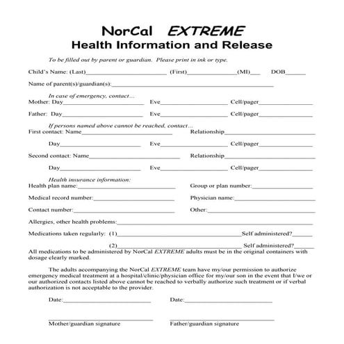 Emergency Information - Medical Consent Form | PDF