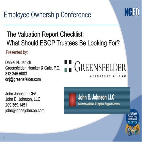 The Valuation Report Checklist: What Should ESOP Trustees Be Looking For? | PDF