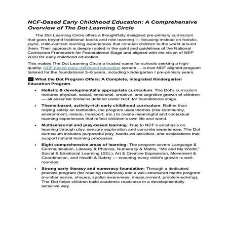 How DOT Learning Circle Supports NCF Based Early Childhood Education | PDF
