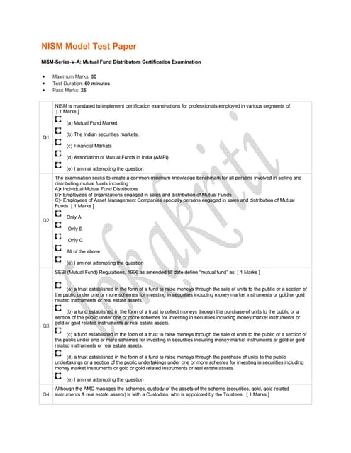 NISM Series V A - Mutual Fund Model Question Paper | PPTX | Mutual ...