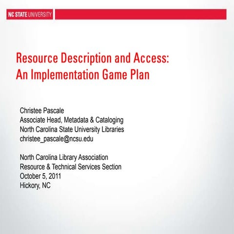 RDA: An Implementation Game Plan | PPTX | Databases | Computer Software and Applications