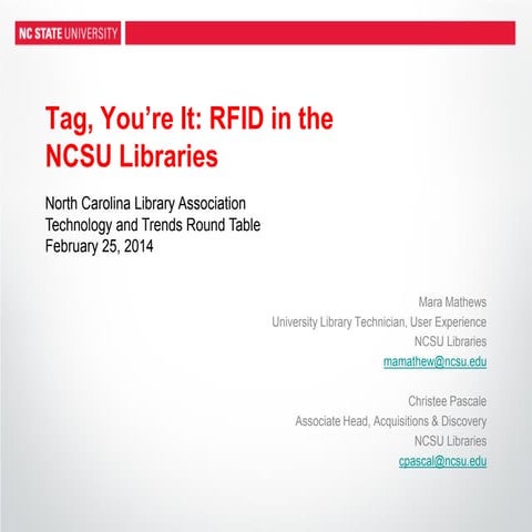 Tag! You're It: RFID in the NCSU Libraries | PDF