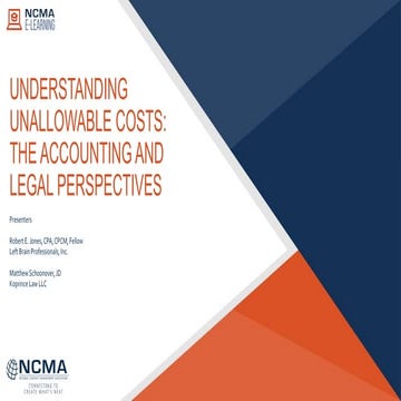 Understanding Unallowable Costs: The Accounting & Legal Perspectives | PPTX