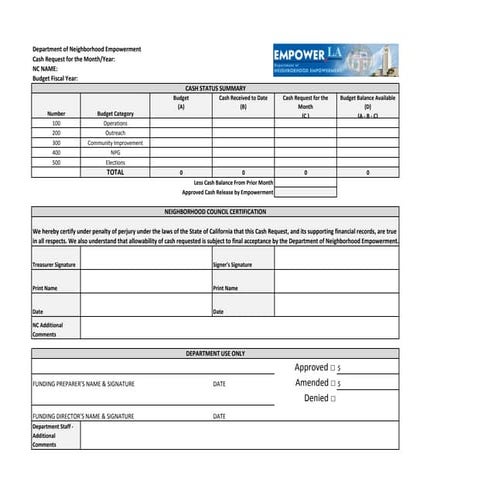 NC Monthly Cash Request | PDF